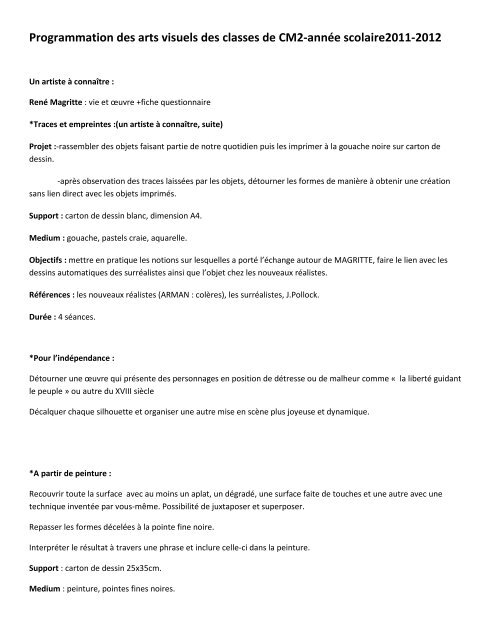 Programmation des arts visuels des classes de CM2-année ... - Sioufi