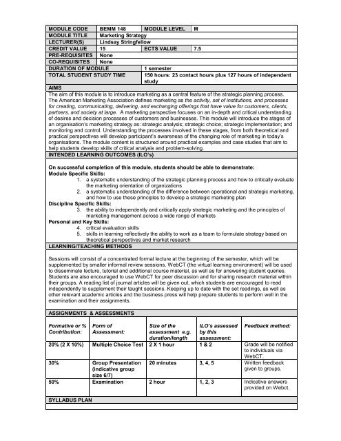 MODULE CODE BEMM 148 MODULE LEVEL M MODULE TITLE ...