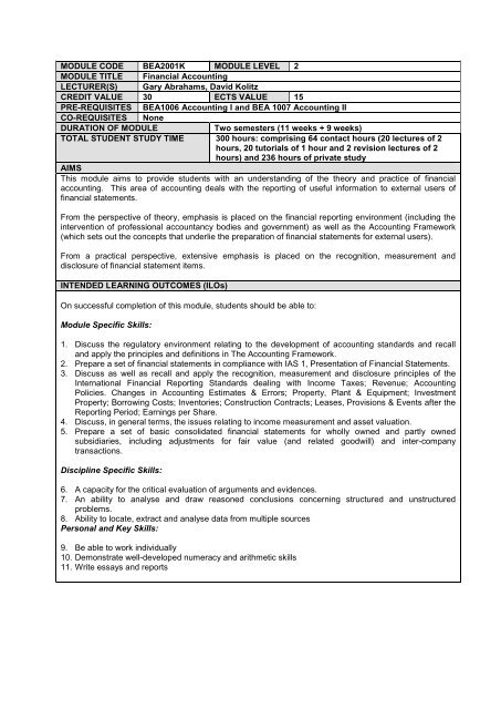 MODULE CODE BEA2001K MODULE LEVEL 2 MODULE TITLE ...