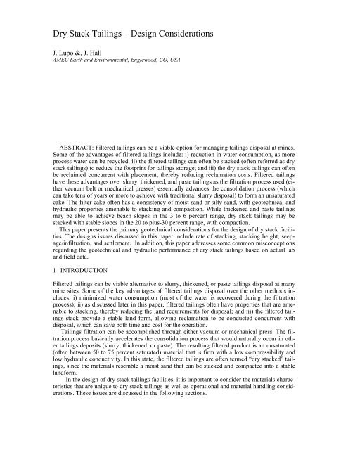 Dry Stack Tailings – Design Considerations