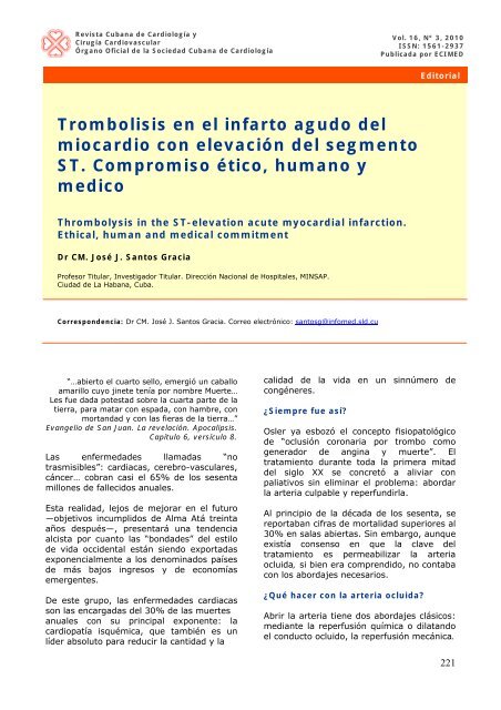 Trombolisis en el infarto agudo del miocardio con ... - Infomed