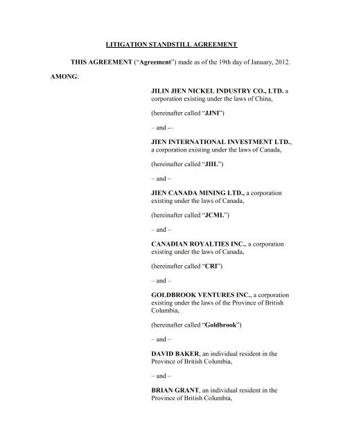LITIGATION STANDSTILL AGREEMENT THIS AGREEMENT ...