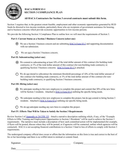 Section 3 forms - Housing Authority of the City of Austin