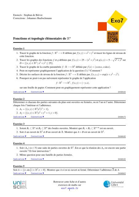 Fonctions et topologie élémentaire de R^n - Exo7 - Emath.fr