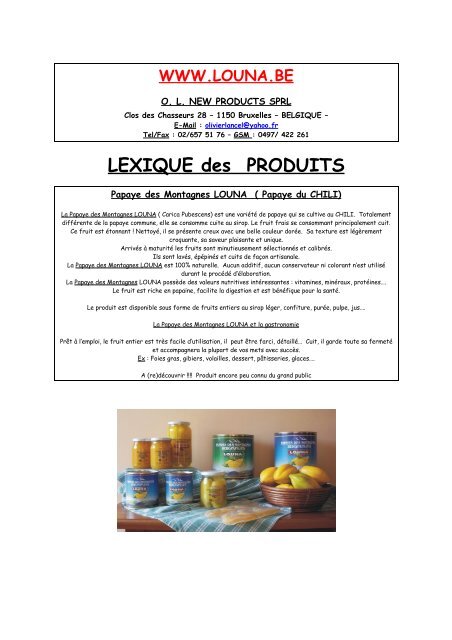 LEXIQUE des PRODUITS - LOUNA.BE