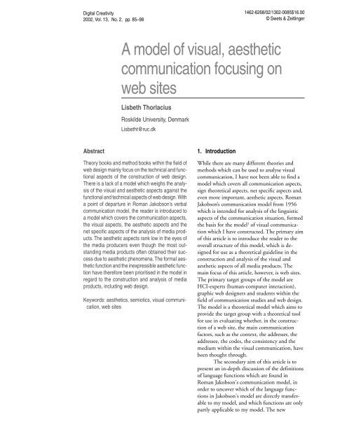 A model of visual, aesthetic communication focusing on web sites