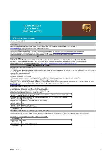 1.31.08 Rate Sheet Pricing Notes - UPS Supply Chain Solutions