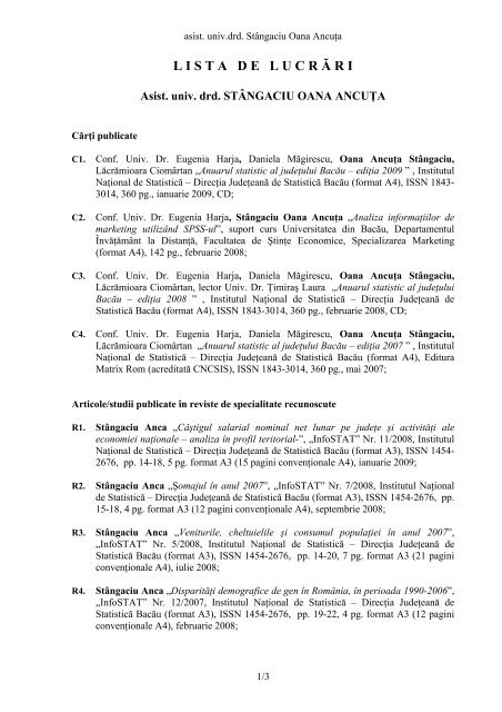 Asist. univ. drd. Oana Ancuta Stangaciu - Cadre Didactice