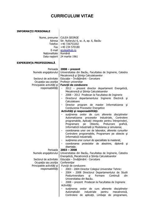 Prof. univ. dr. ing. George Culea - Cadre Didactice