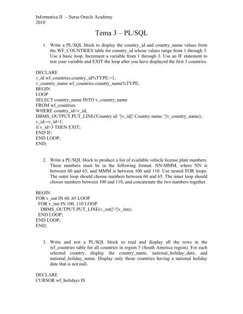Tema 1 – PL/SQL - Cadre Didactice