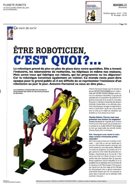 être roboticien, c'est quoi?... - Segula Extranet