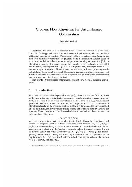 Gradient Flow Algorithm For Unconstrained Optimization Camo