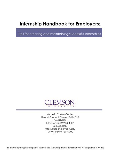 Internship Handbook - Michelin Career Center - Clemson University