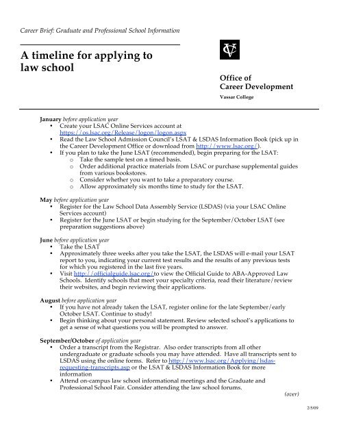 A timeline for applying to law school - Vassar College Career ...