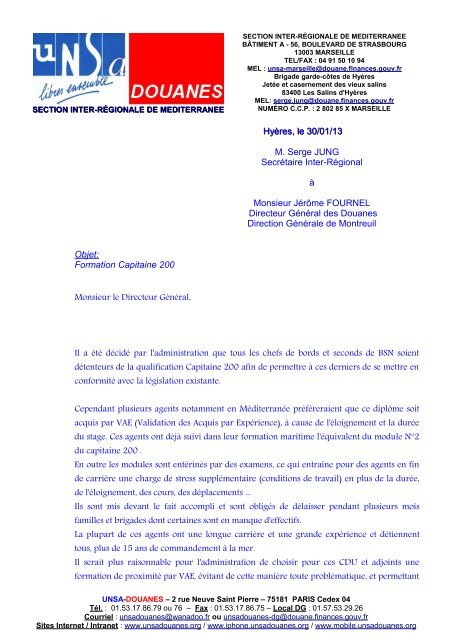 Courrier au Directeur général : Formation ... - UNSA Douanes