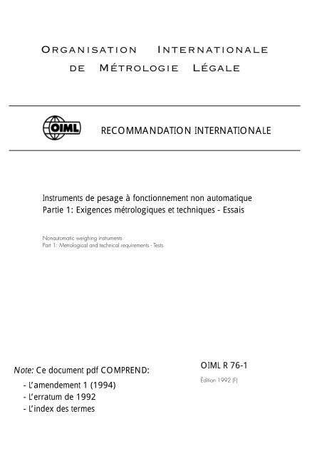 OIML R 76-1 (F), Edition 1992