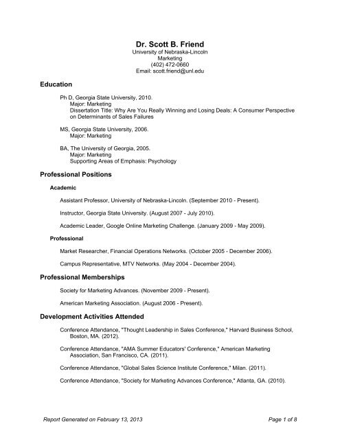Dr. Scott B. Friend - The University of Nebraska–Lincoln