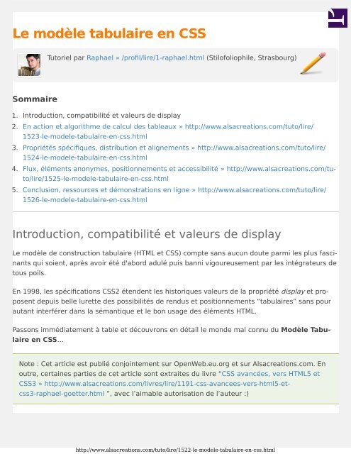 Le modèle tabulaire en CSS » au format pdf - Jojaba