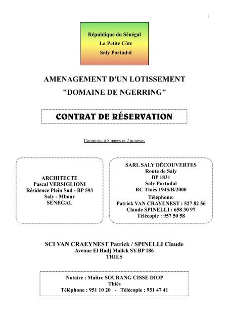 CONTRAT DE RÉSERVATION