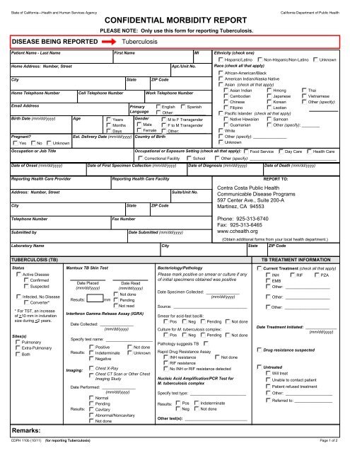 Confidential Morbidity Report (CMR) - Contra Costa Health Services