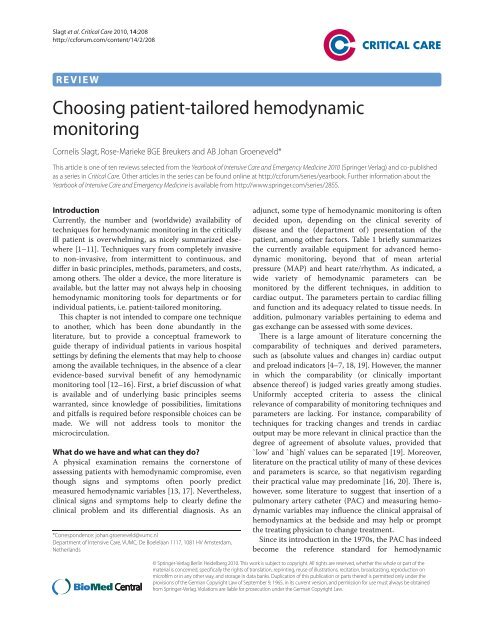 Choosing patient-tailored hemodynamic monitoring - Critical Care