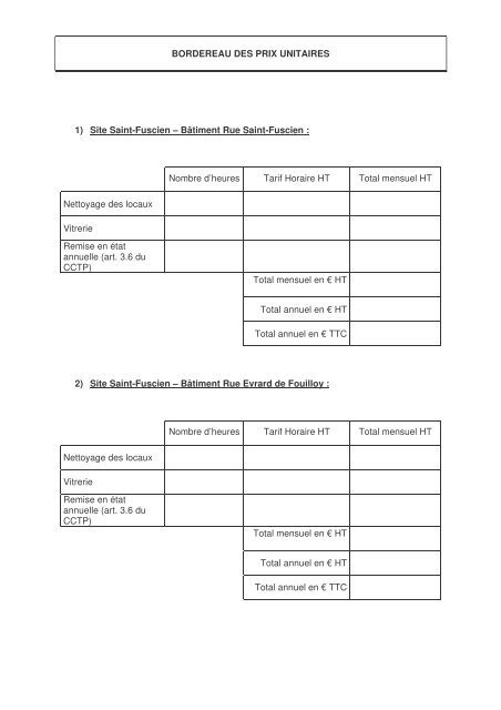Bordereau des prix unitaires