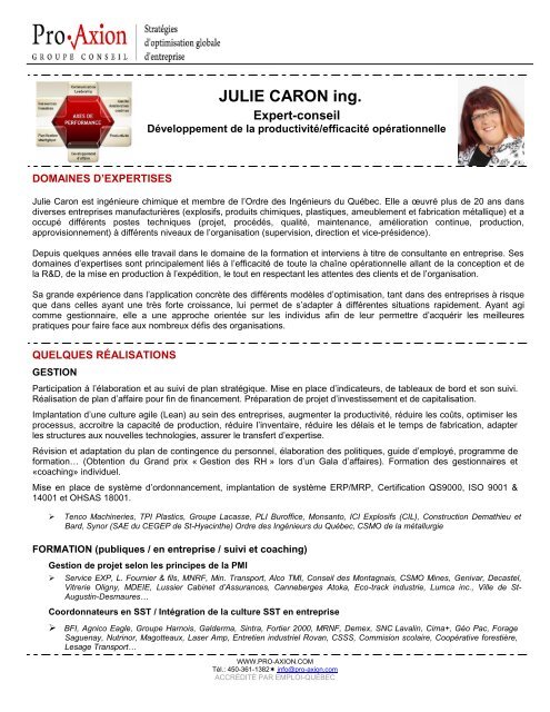 Julie Caron - Bienvenue chez Pro-Axion Groupe Conseil