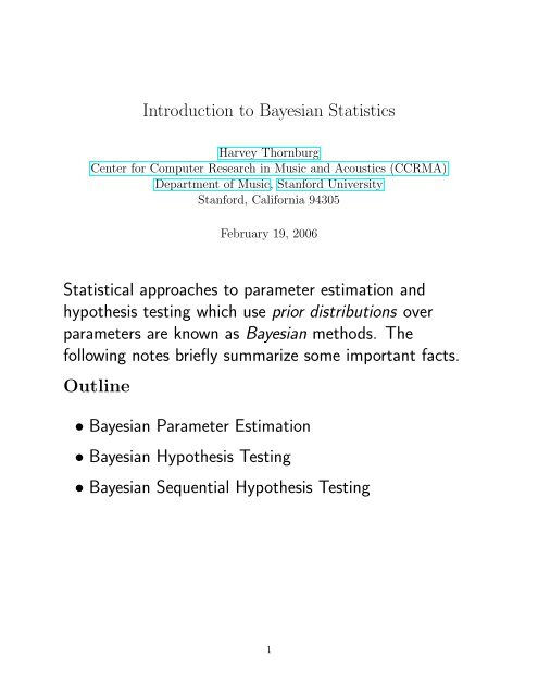 Introduction to Bayesian Statistics - CCRMA - Stanford University