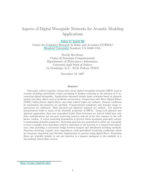 Aspects of Digital Waveguide Networks for Acoustic Modeling ...