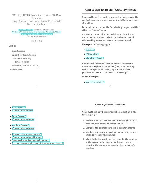 Application Example: Cross-Synthesis - CCRMA - Stanford University