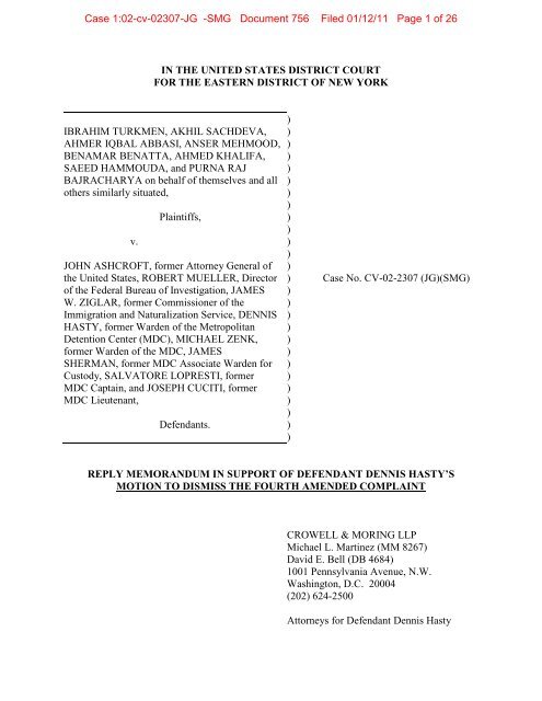 Defendant's Reply in Support of Motion to Dismiss - Dennis Hasty