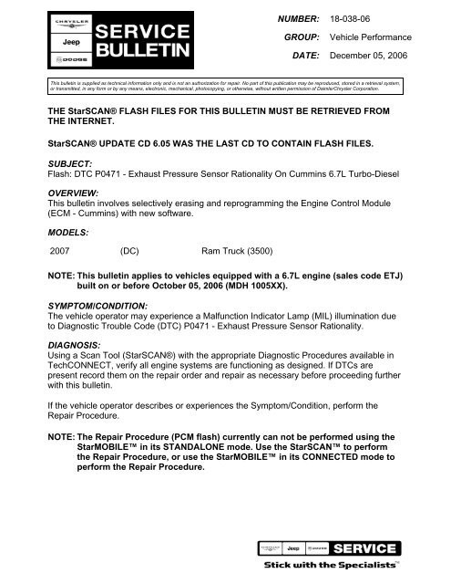 THE StarSCAN® FLASH FILES FOR THIS BULLETIN ... - Chrysler