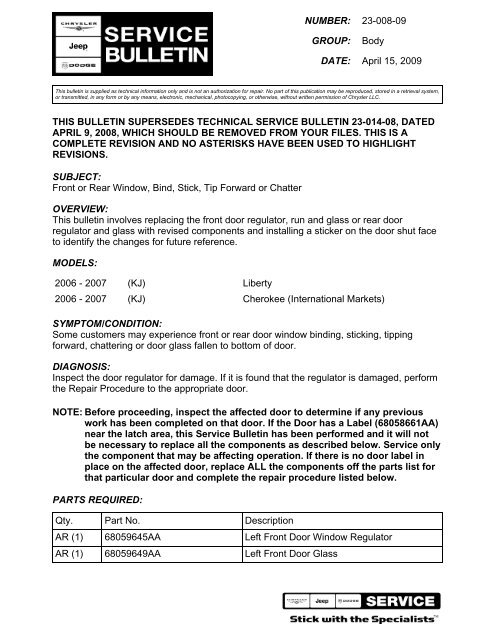 THIS BULLETIN SUPERSEDES TECHNICAL SERVICE ... - Chrysler