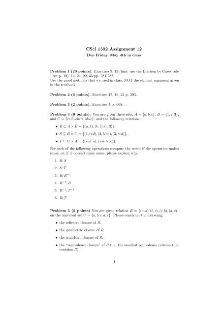 Problem set 12 - Facultypages.morris.umn.edu