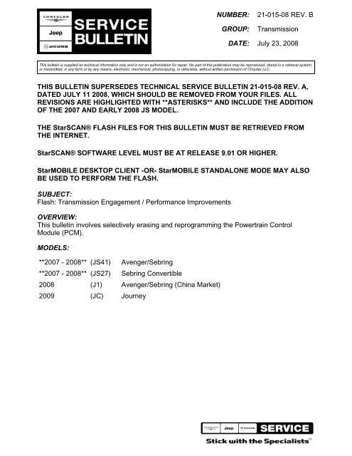 THIS BULLETIN SUPERSEDES TECHNICAL SERVICE ... - Chrysler