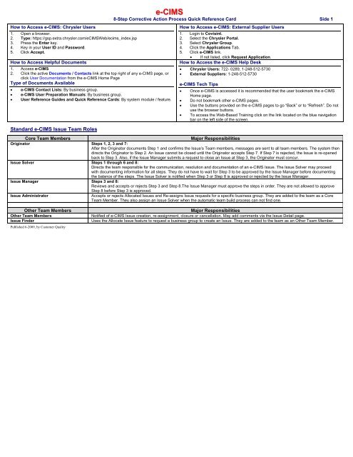 e-CIMS (electronic-Corporate Issue Management System - Chrysler