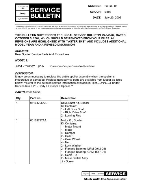 THIS BULLETIN SUPERSEDES TECHNICAL SERVICE ... - Chrysler