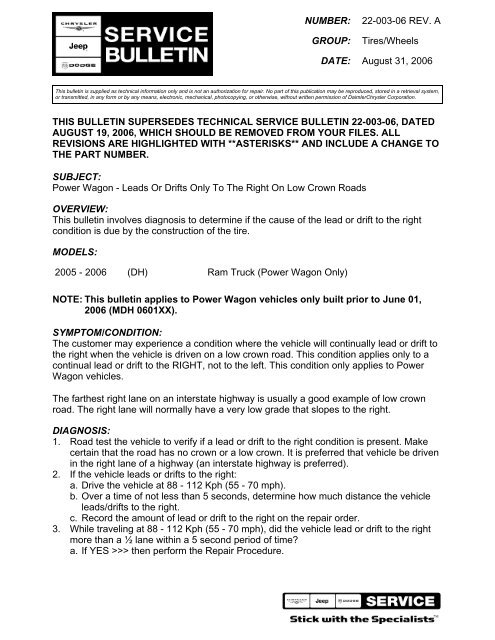 THIS BULLETIN SUPERSEDES TECHNICAL SERVICE ... - Chrysler