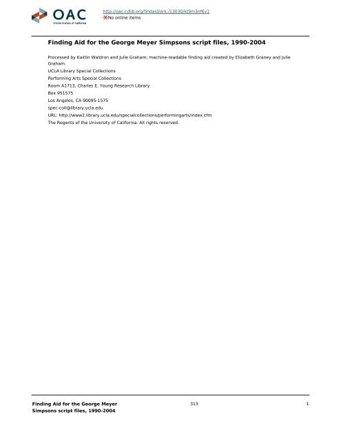 George Meyer Simpsons script files, - Calisphere