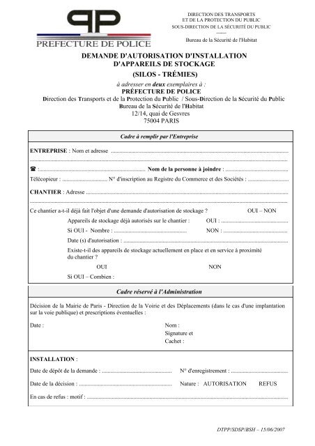 Demande d'autorisation d'installation d'appareils de stockage