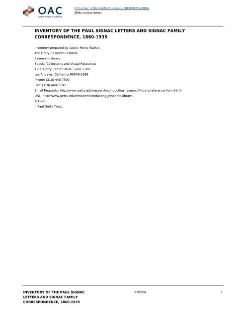 Paul Signac letters and Signac family correspondence - Calisphere