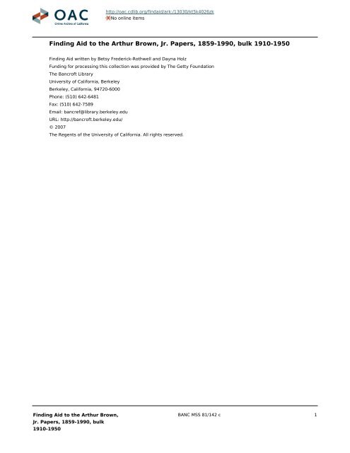 Arthur Brown, Jr. papers - Calisphere