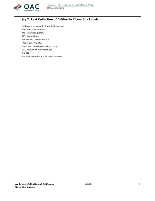 Jay T. Last Collection of California Citrus Box Labels - Calisphere