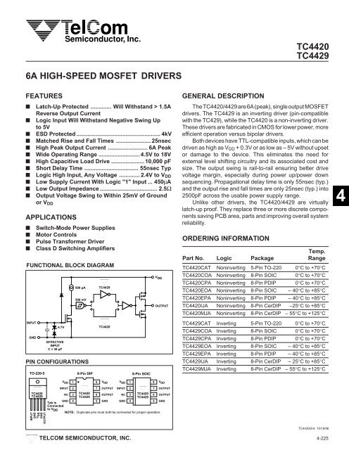 Power Management: TC4420/4429 6A High-Speed MOSFET Drivers