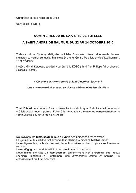 Compte Rendu Visite de Tutelle 2012 - Collège Saint-André