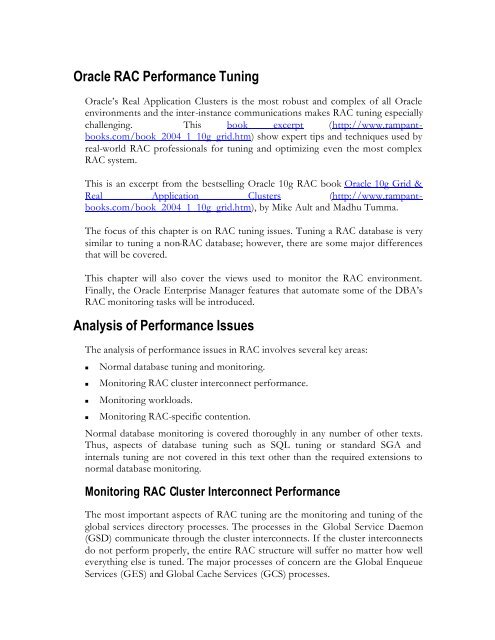 Oracle RAC Performance Tuning Analysis of Performance Issues