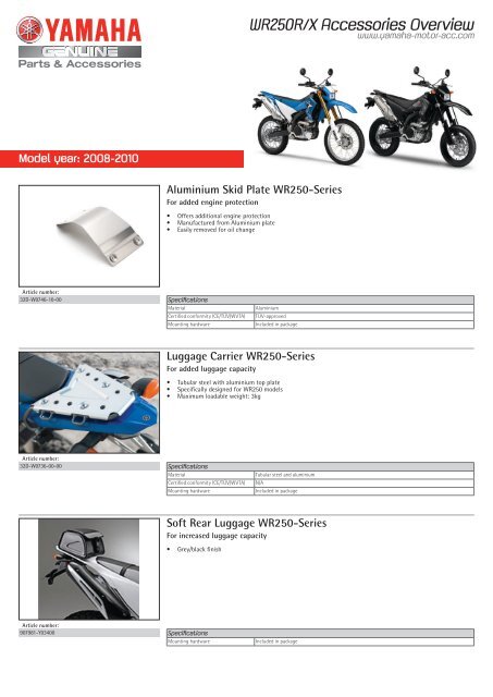 WR250R/X Accessories Overview - Yamaha Motor Europe