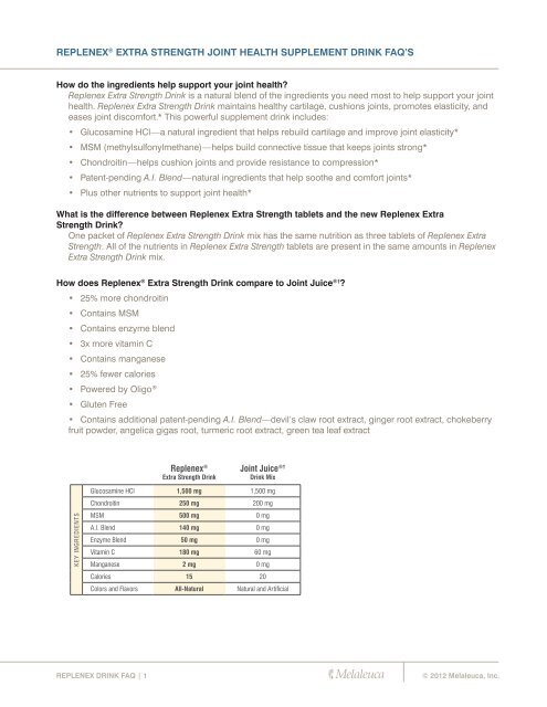 Replenex Extra Strength Joint Health Supplement Drink ... - Melaleuca