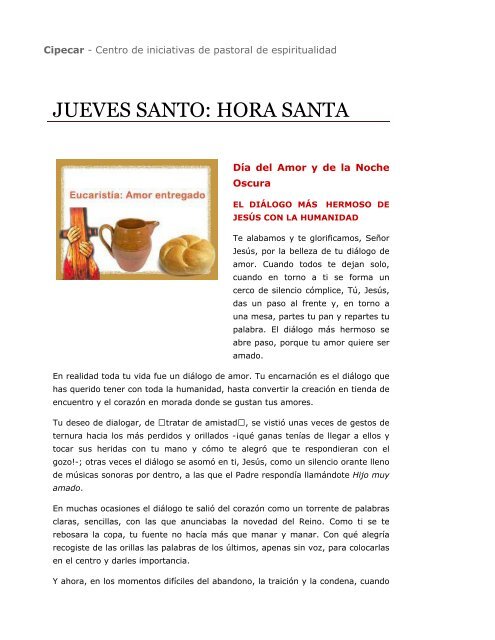 Jueves Santo: Hora Santa / Cipecar - Centro de iniciativas de ...
