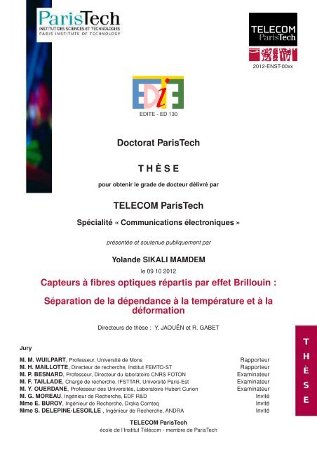 Doctorat ParisTech THÈSE TELECOM ParisTech Capteurs à fibres ...